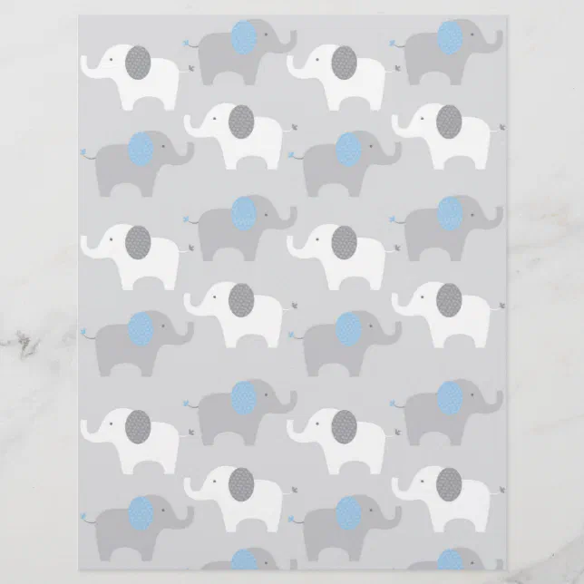 Blue Grey Elephant Baby Scrapbook Paper | Zazzle