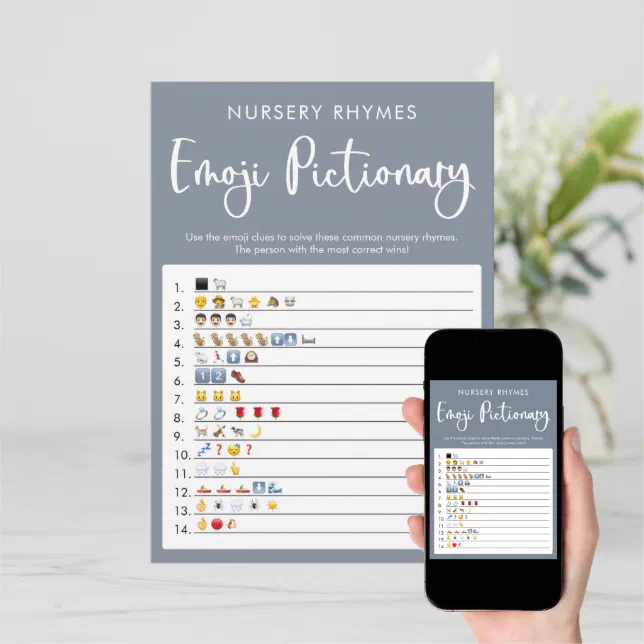 Blue grey Emoji pictionary baby shower game Invitation | Zazzle