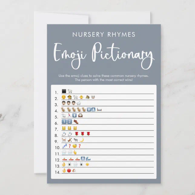 Blue grey Emoji pictionary baby shower game Invitation | Zazzle