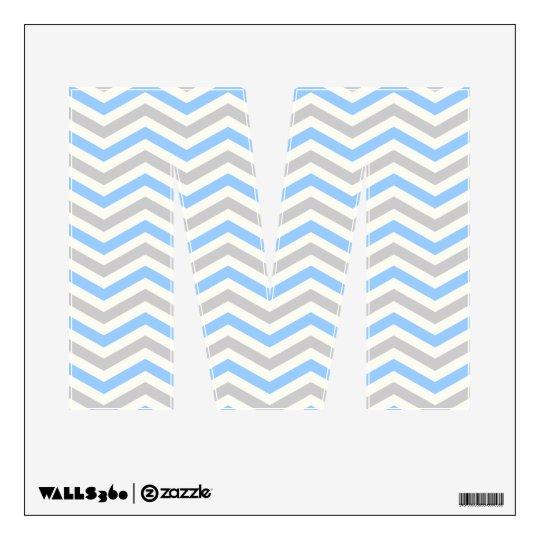 Blue, grey, ivory chevron pattern letter M Wall Decal | Zazzle.com