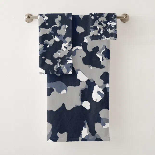 Blue Grey White Camouflage Camo Pattern Bath Towel Set | Zazzle