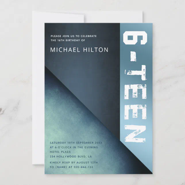 Blue grudge color block boy sweet sixteen invitation | Zazzle