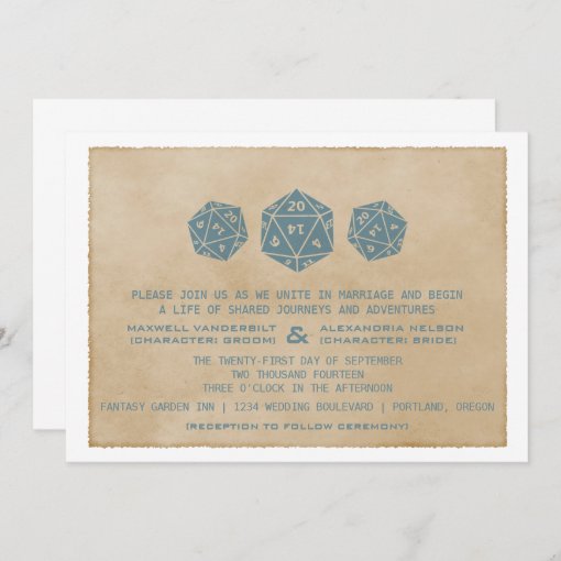 Blue Grunge D20 Dice Gamer Wedding Invitation | Zazzle