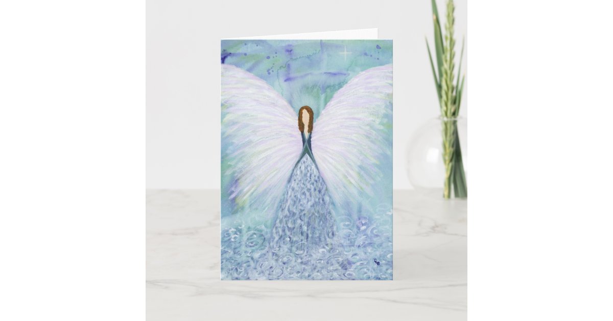 Blue Guardian Angel Holiday Card | Zazzle