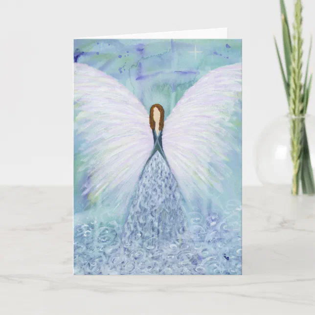 Blue Guardian Angel Holiday Card | Zazzle