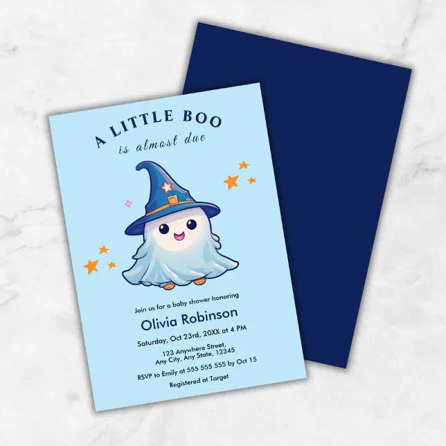 Blue Halloween A Little Boo Baby Shower Invitation | Zazzle