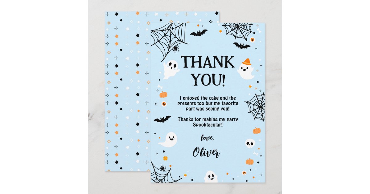 Blue Halloween Cute Ghost Thank You Card | Zazzle