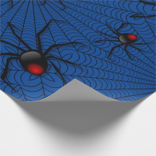 Blue Halloween Evil Black Widow Scary Spider Web Wrapping Paper | Zazzle