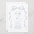 Blue Hand Drawn Bow Table Number seating chart | Zazzle
