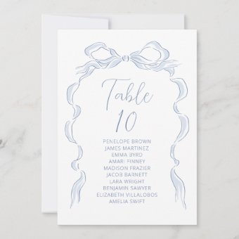 Blue Hand Drawn Bow Table Number seating chart | Zazzle