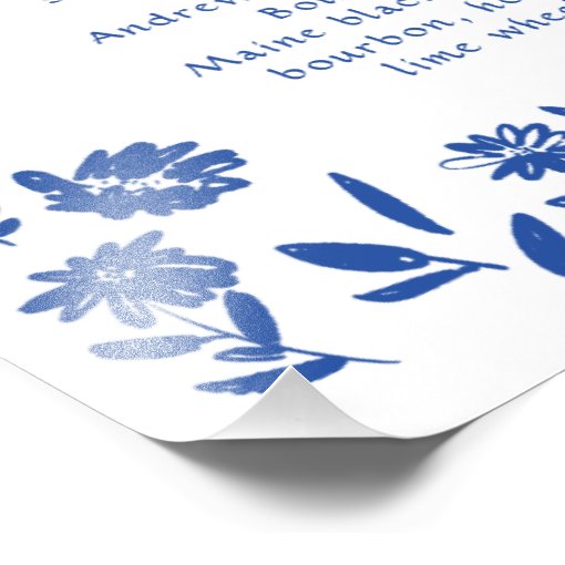 Blue Hand Drawn Flower Signature Cocktail Sign | Zazzle