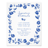 Blue Hand Drawn Flower Signature Cocktail Sign | Zazzle