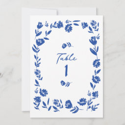 Blue Hand Drawn Whimsical Flower Table Numbers | Zazzle