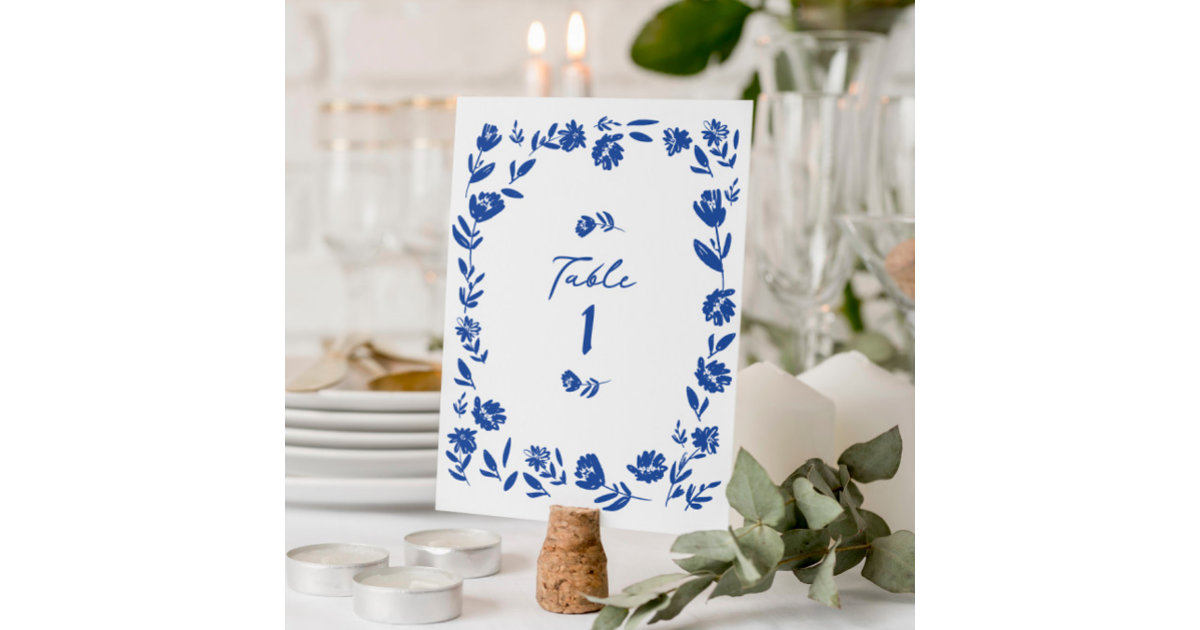 Blue Hand Drawn Whimsical Flower Table Numbers | Zazzle