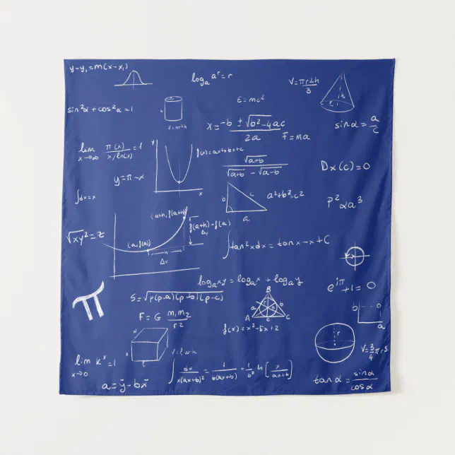 Blue Handwritten Math Formulas and Equations Tapestry | Zazzle
