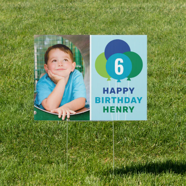 Blue Happy Birthday Balloons for Boy Photo Sign | Zazzle