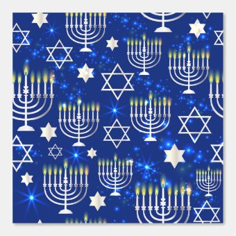 Blue Happy Hanukkah Star Of David Menorah Modern Wallpaper | Zazzle