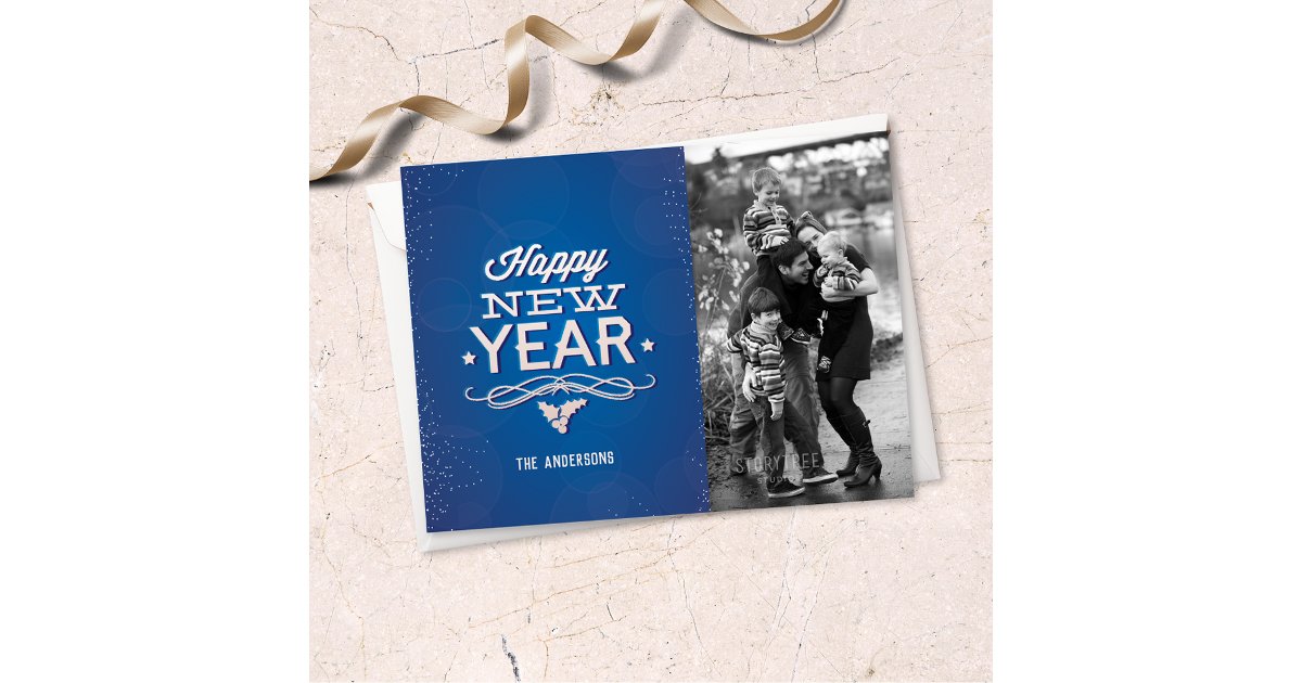 Blue Happy New Year Typography | Photo Postcard | Zazzle