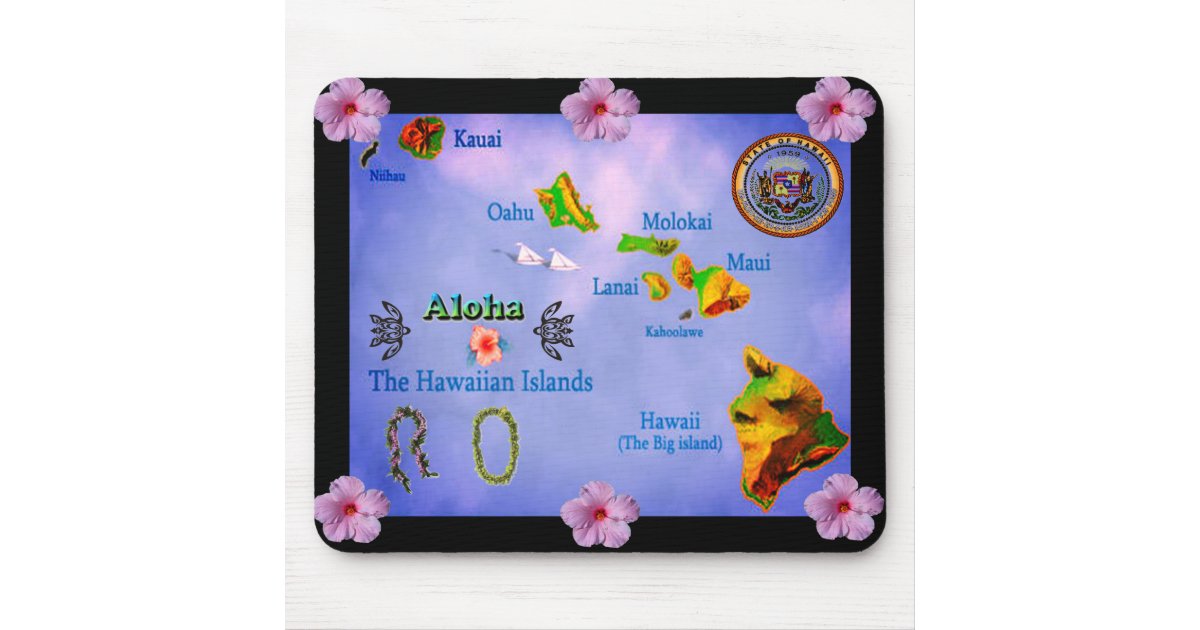 Blue Hawaiian island map mousepad | Zazzle