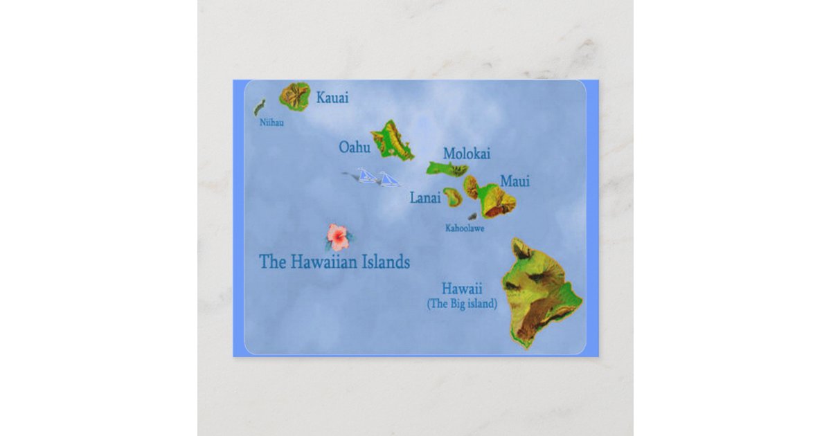 Blue Hawaiian island map postcard | Zazzle
