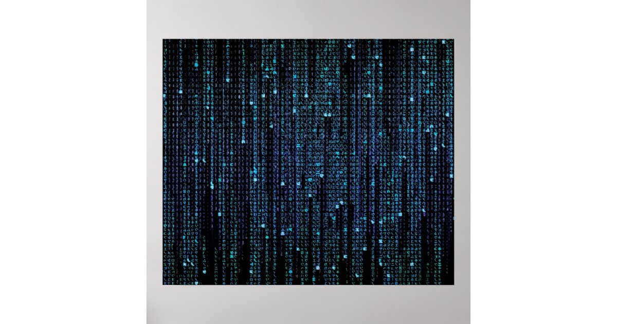 Blue HD Matrix Digital Rain Poster | Zazzle