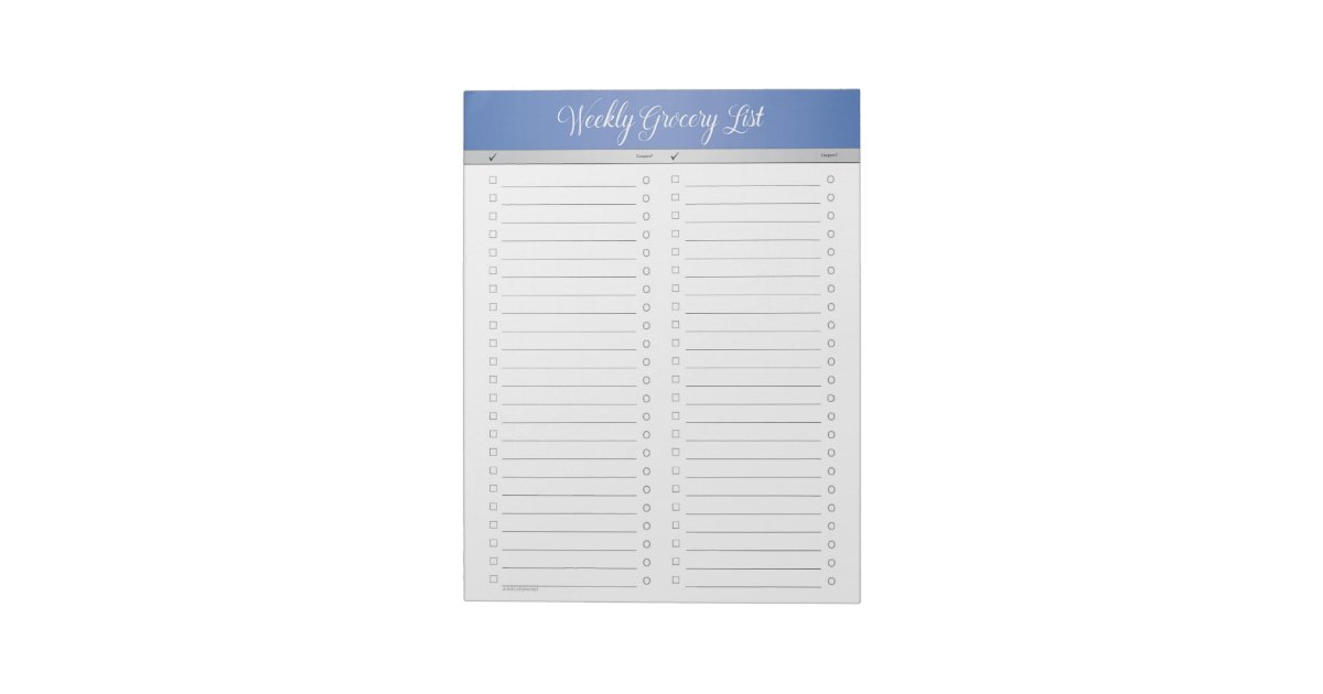 Blue Header Weekly Grocery List - Checklist Notepad | Zazzle