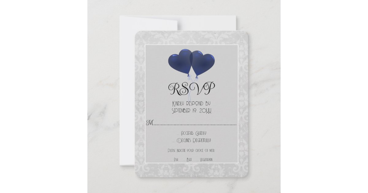 Blue Heart Balloons Wedding RSVP Card | Zazzle