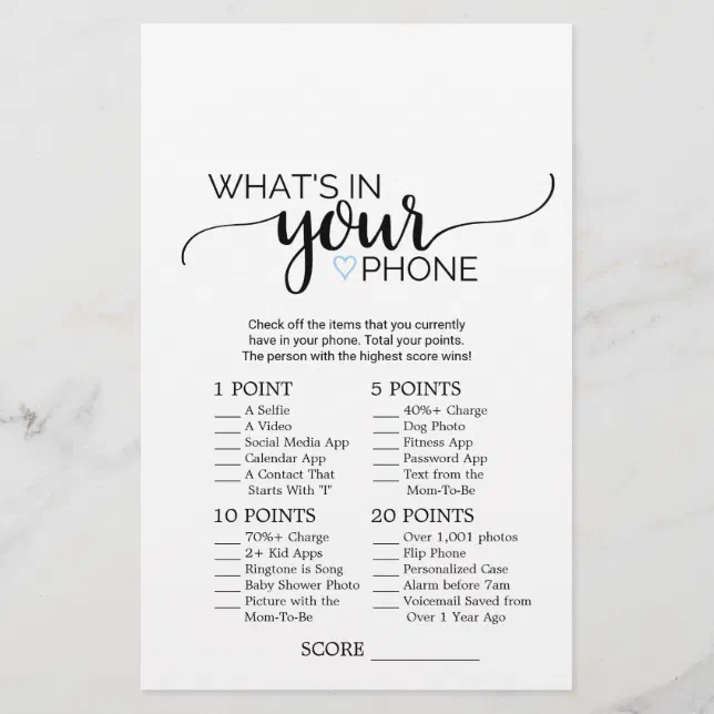 Blue Heart | Calligraphy What's In Your Phone Game Flyer | Zazzle