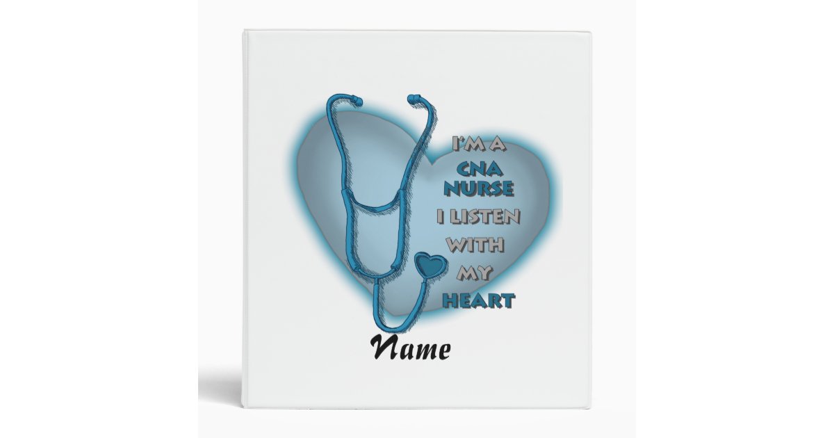 Blue Heart CNA Nurse custom name binder | Zazzle