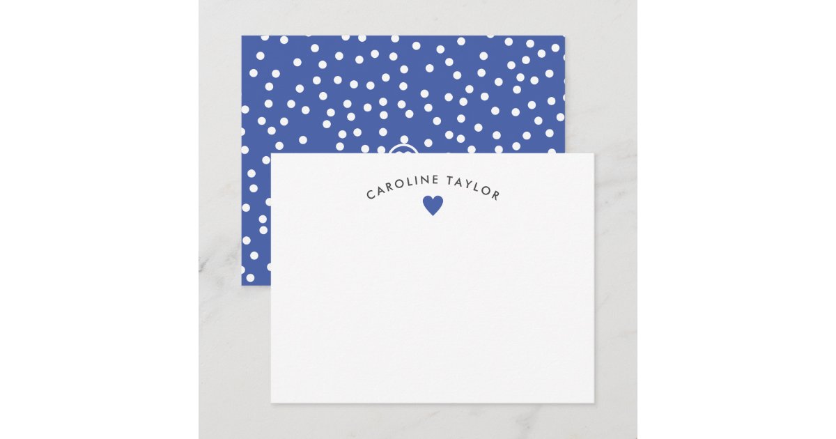 Blue Heart & Dots Cute Girly Note Card | Zazzle