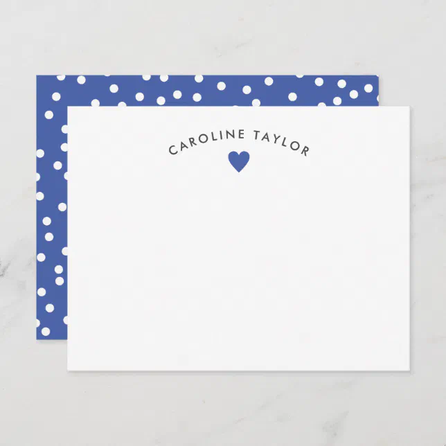 Blue Heart & Dots Cute Girly Note Card | Zazzle
