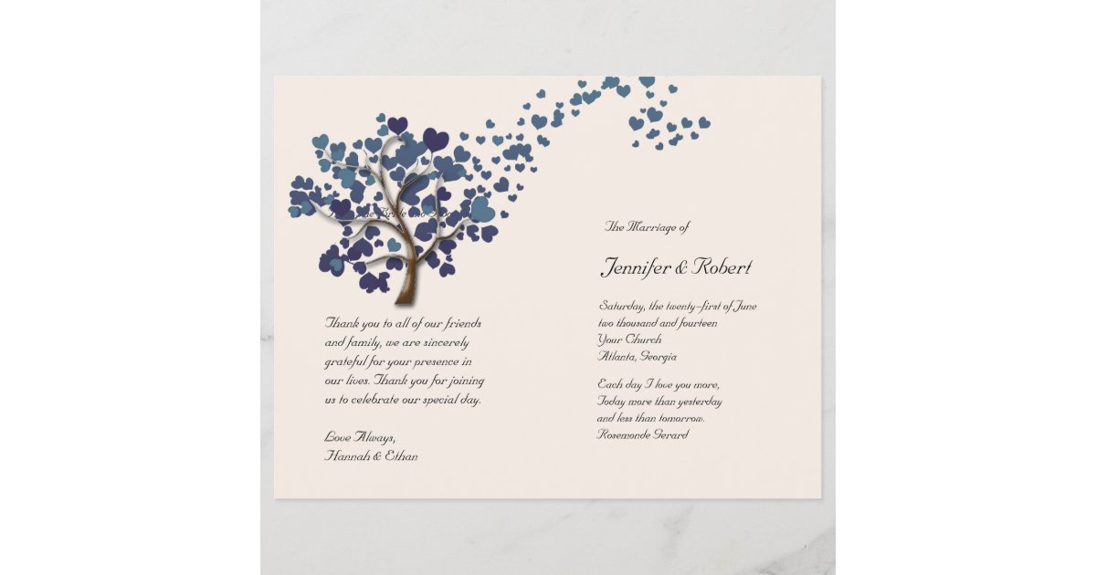 Blue Heart Tree on Ivory Wedding Program | Zazzle