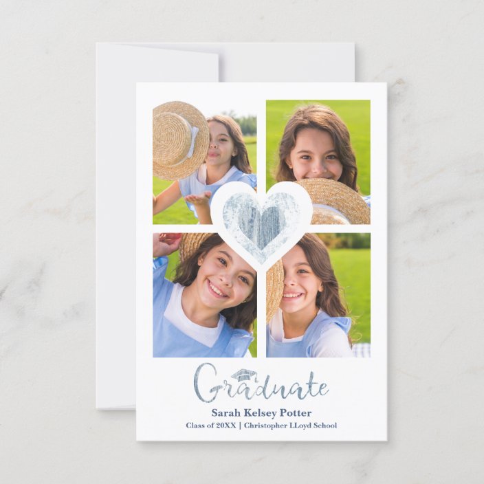 Blue Heart Trendy All School Graduation 4 Photos | Zazzle.com