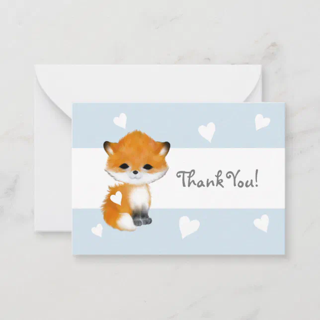 Blue Heart Woodland Animal Fox Thank You Notecards | Zazzle