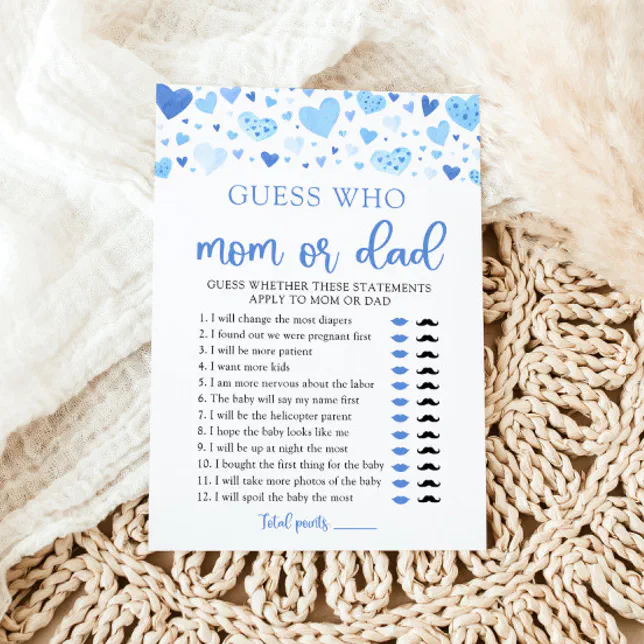 Blue Hearts Valentine Guess Who Mom or Dad Game Invitation | Zazzle