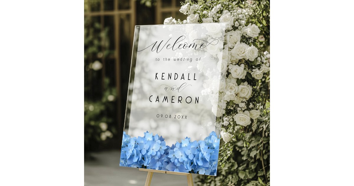 Blue Heaven Hydrangea Wedding Welcome Opaque Acrylic Sign | Zazzle