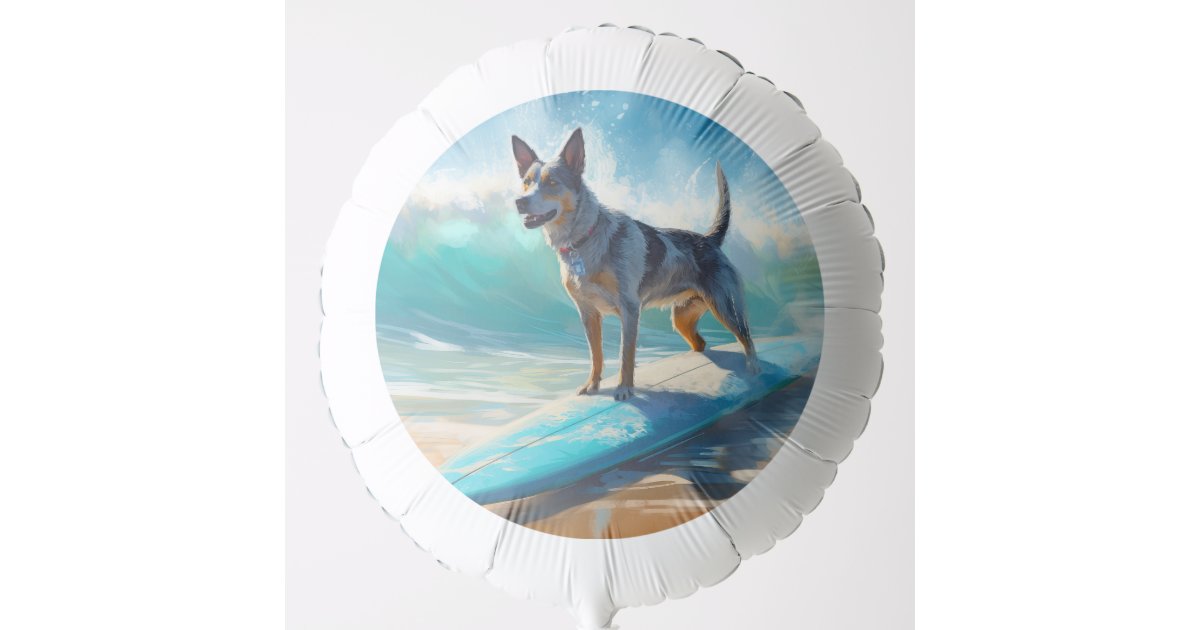 Blue Heeler Beach Surfing Painting Balloon | Zazzle