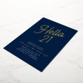 Blue Hello 21 Gold Script 21st Birthday Party Foil Invitation | Zazzle