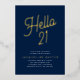 Blue Hello 21 Gold Script 21st Birthday Party Foil Invitation | Zazzle