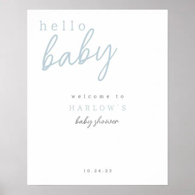 Blue Hello Baby Modern Baby Shower Welcome Sign | Zazzle