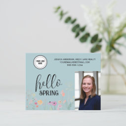 Blue Hello Spring Floral Real Estate Promotional Postcard | Zazzle