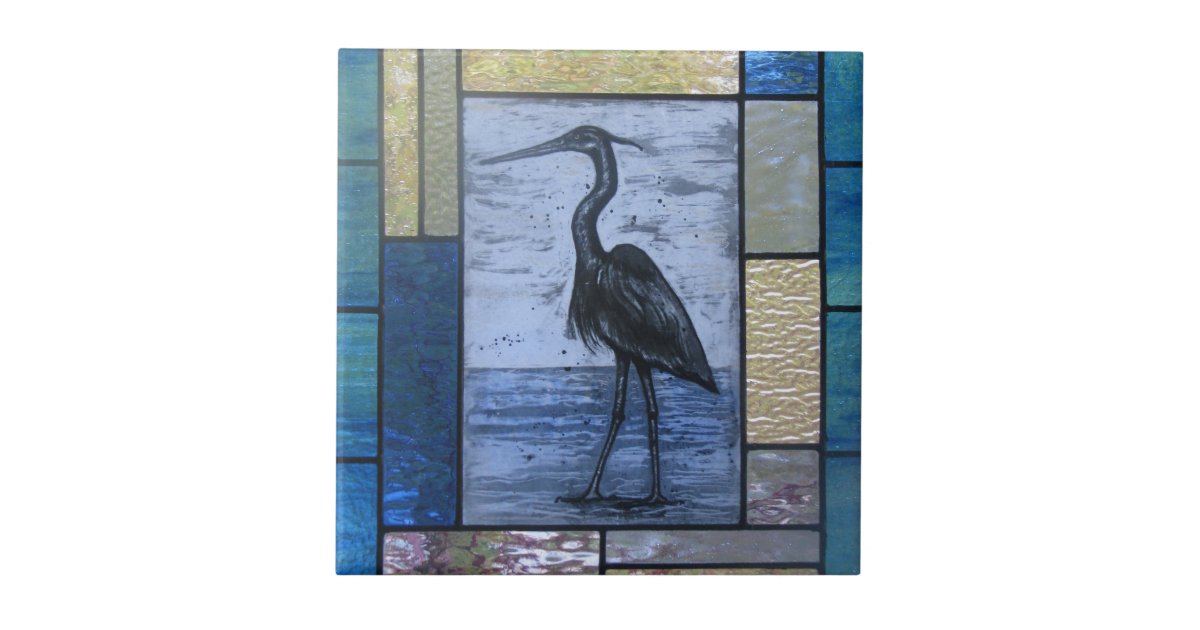 Blue Heron with Blues Tile | Zazzle