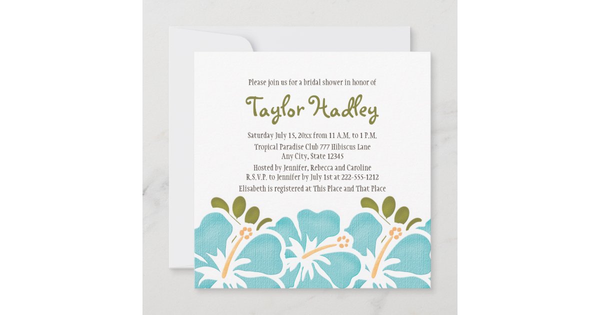 Blue Hibiscus Bridal Shower Invitations | Zazzle