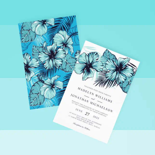 Blue Hibiscus Wedding Invitation | Zazzle