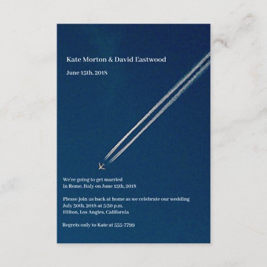 Blue High Altitude Airplane Destination Wedding Invitation | Zazzle.com
