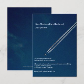 ©Blue High Altitude Airplane Destination Wedding Invitation | Zazzle
