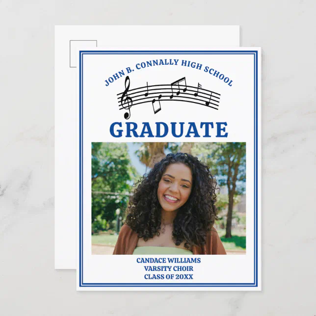 Blue High School Choir Photo Graduation Announcement Postcard | Zazzle
