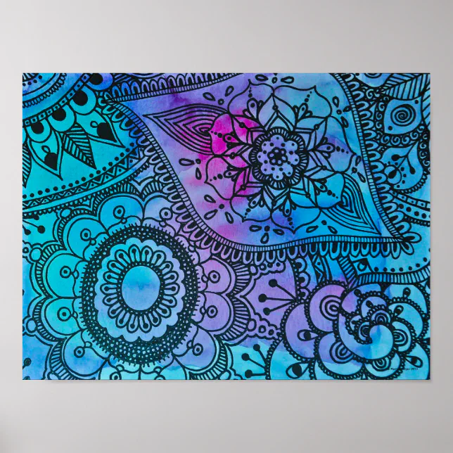 Blue Hippie Pattern Poster By Megaflora | Zazzle