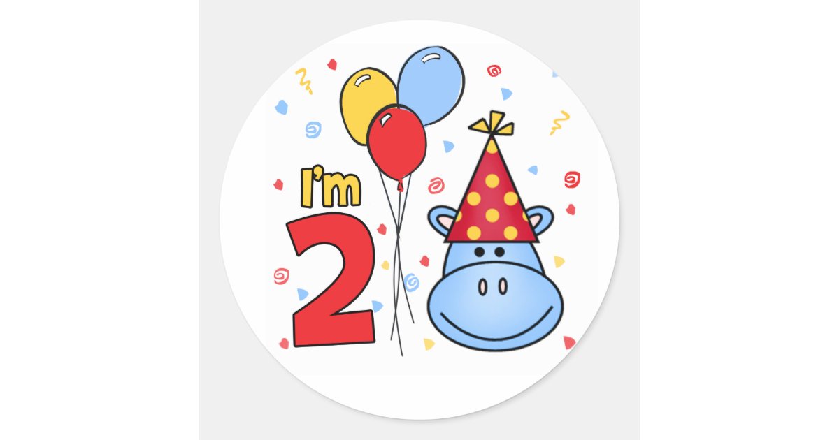 Blue Hippo Face 2nd Birthday Classic Round Sticker | Zazzle