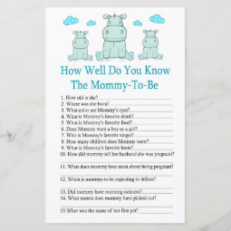 Blue Hippo How well do you know baby shower game | Zazzle